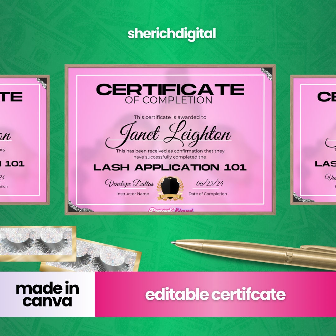 DIY Certificate of Completion, Lash Tech Certificate Template, Lash ...