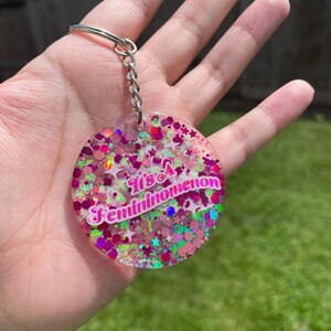 Pink Glitter Holographic Femininomenon Keychain - Etsy