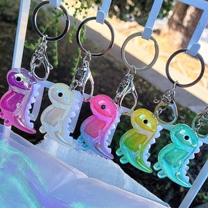 Glow-in-the-dark Dinosaur Keychain: Iridescent Acrylic Dino Keyring - Etsy