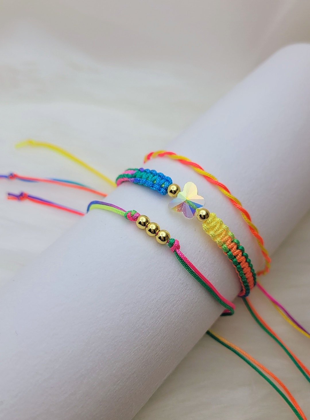 Butterfly Bracelet Set, Rainbow, String Bracelet, Glass Beads, Gold ...
