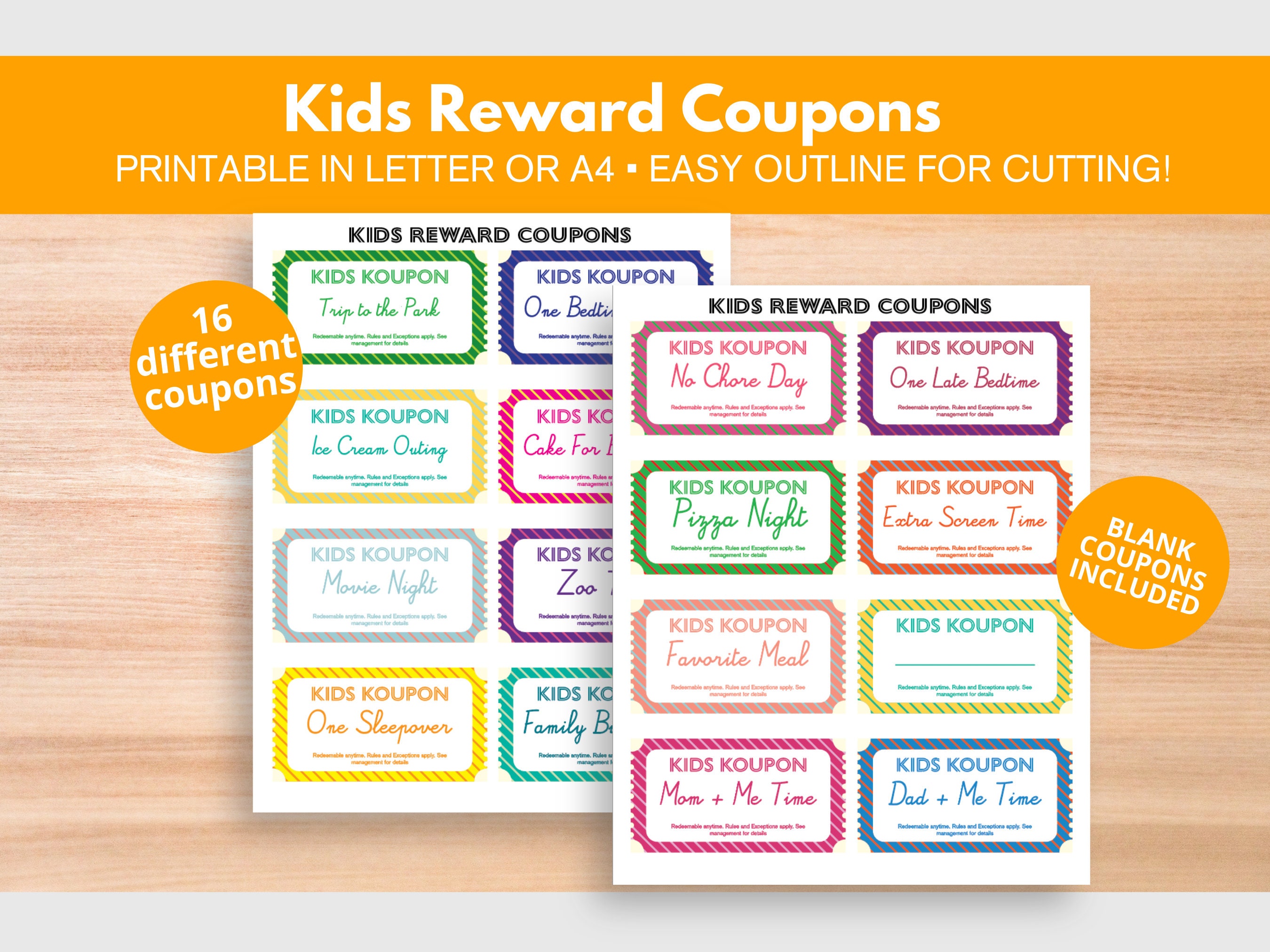 Kids' Reward Coupons Instant Download Printable, Creative Chore ...