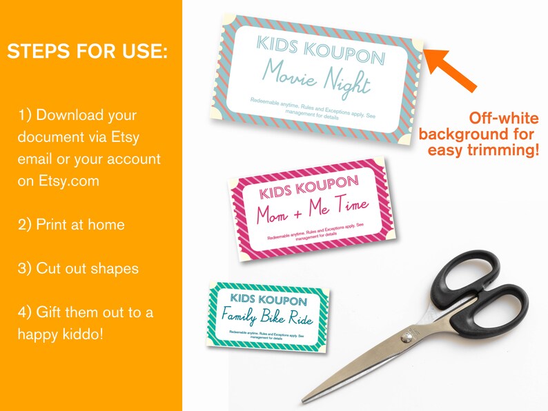 Kids Reward Coupons Instant Download Printable, Creative Chore ...