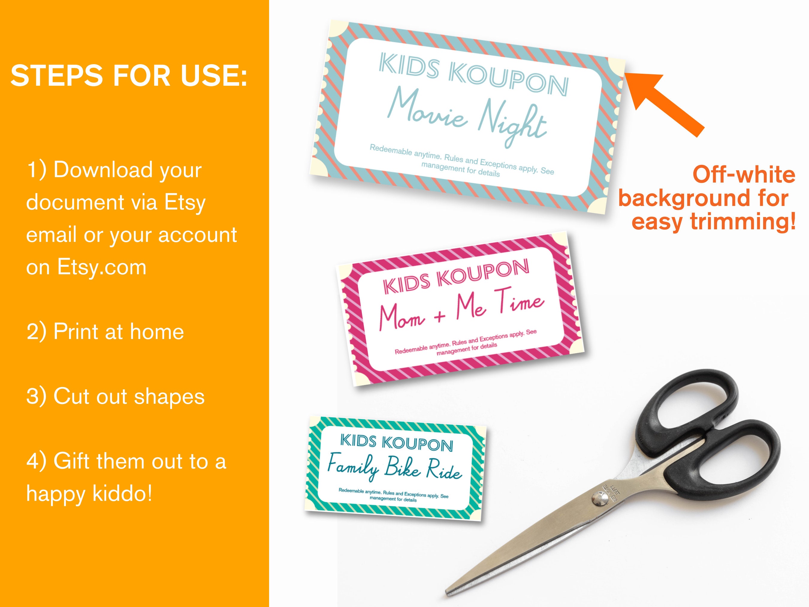 Kids' Reward Coupons Instant Download Printable, Creative Chore ...