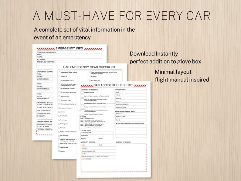 Car Owner Essential Printables Pack, Maintenance Checklists, Emergency ...