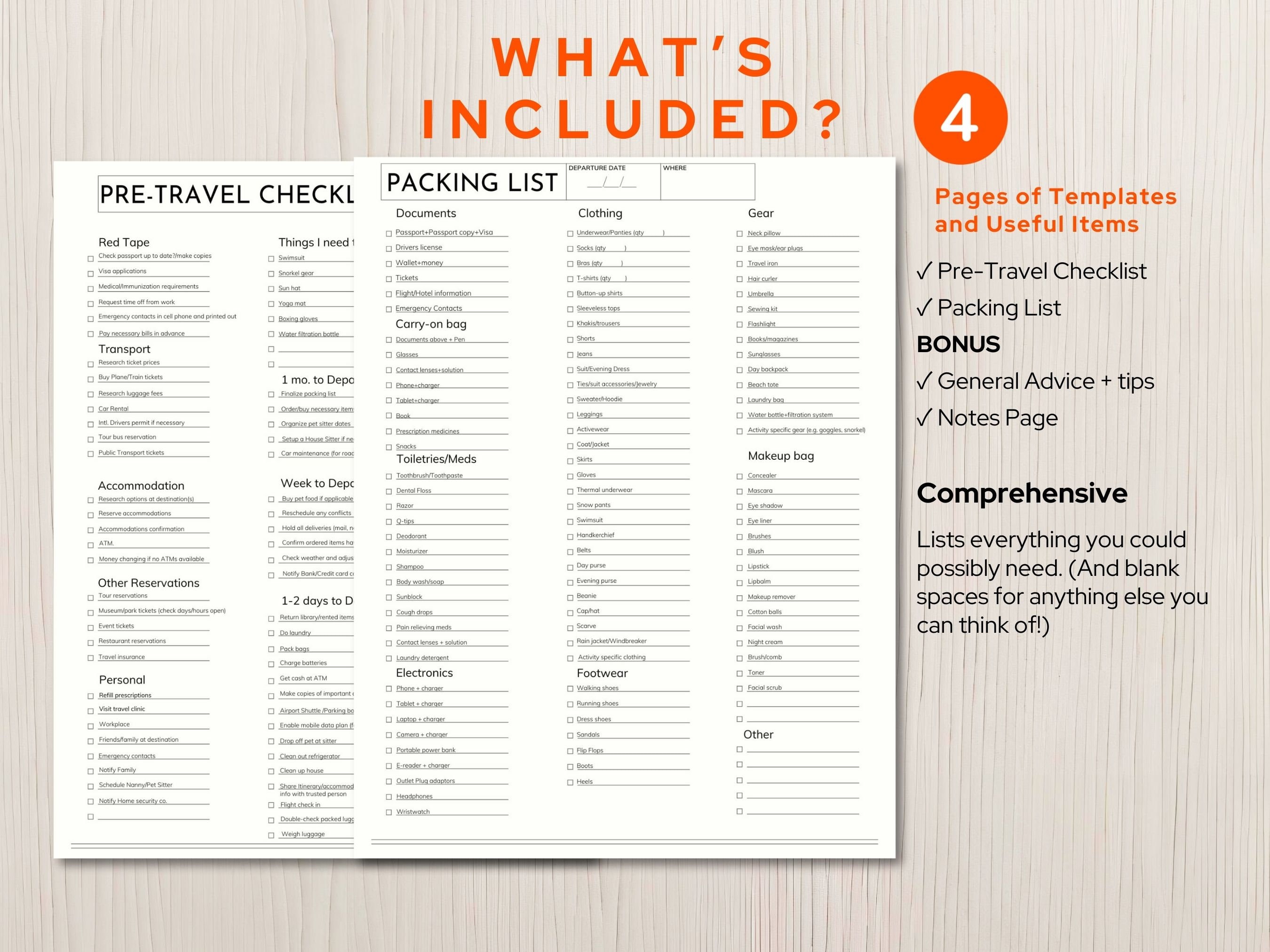 Packing Checklist & Travel Organization Printable Set, Complete Travel ...