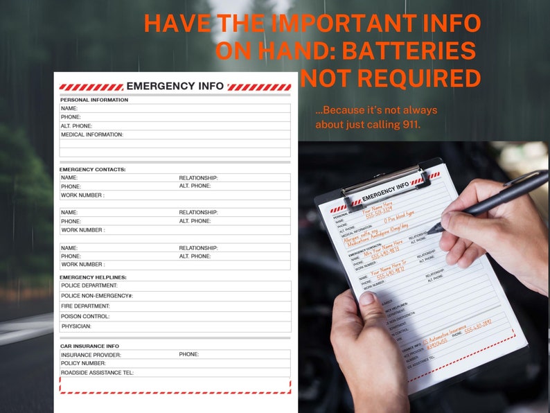 Printable Road Emergency Checklist Pack - Accident Form, Safety ...