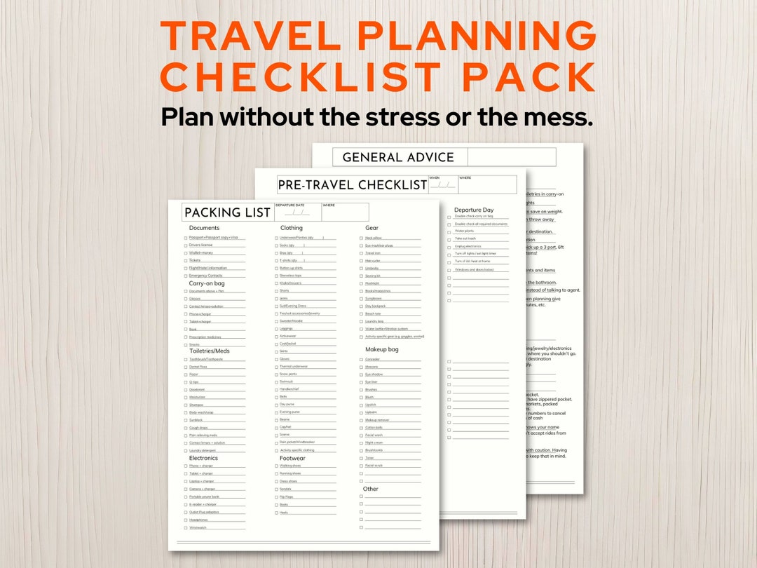 Packing Checklist & Travel Organization Printable Set, Complete Travel ...