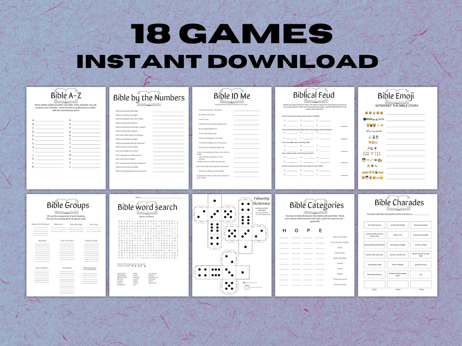 Christian Youth Group Activity Set: 18 Printable Bible Study Games for ...