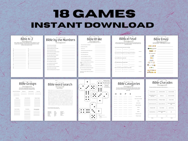Christian Youth Group Activity Set: 18 Printable Bible Study Games for ...