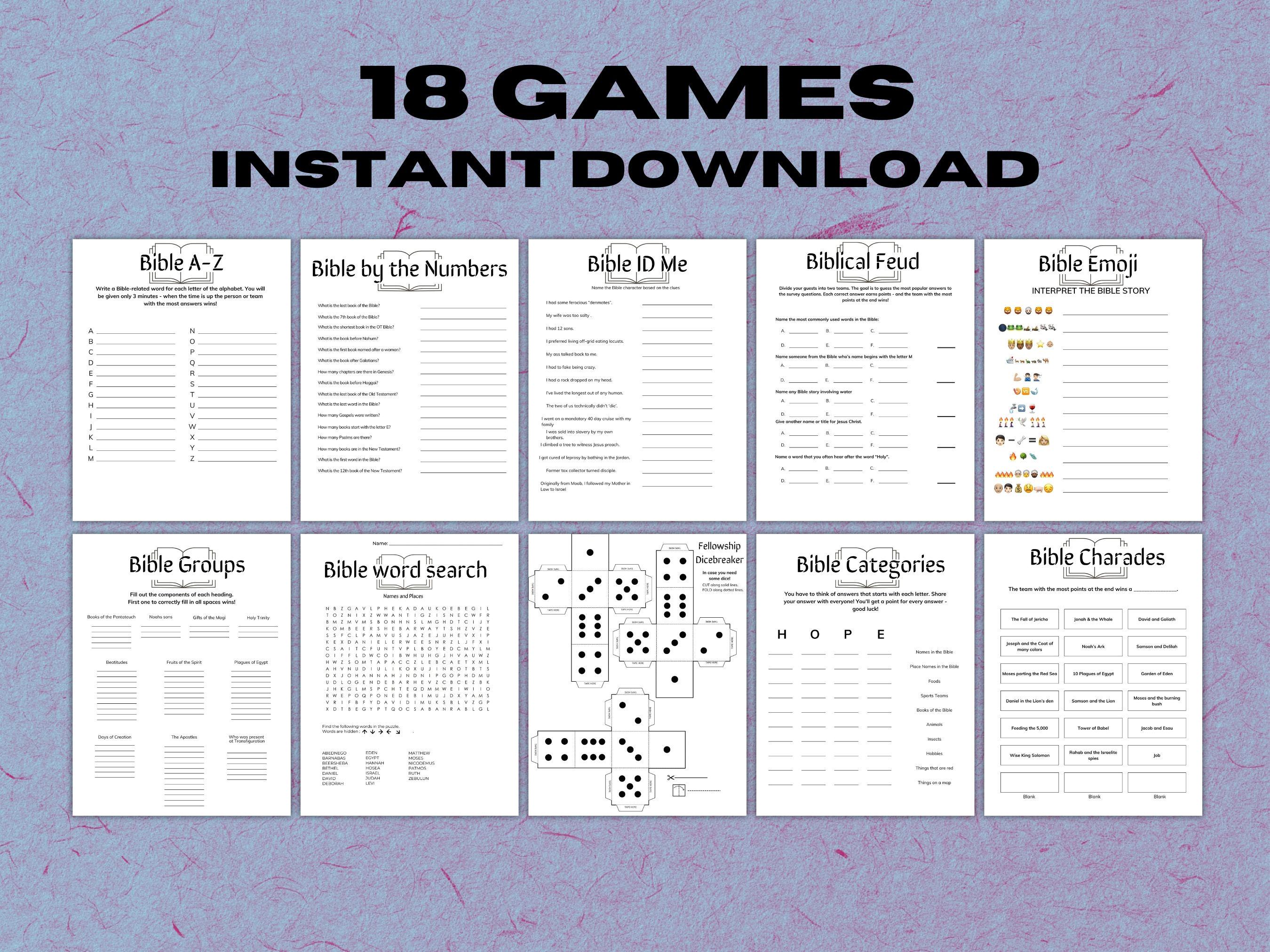 Christian Youth Group Activity Set: 18 Printable Bible Study Games for ...
