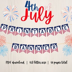 Printable Banner Set, 4th of July Pennants, Independence Day Decor, US ...