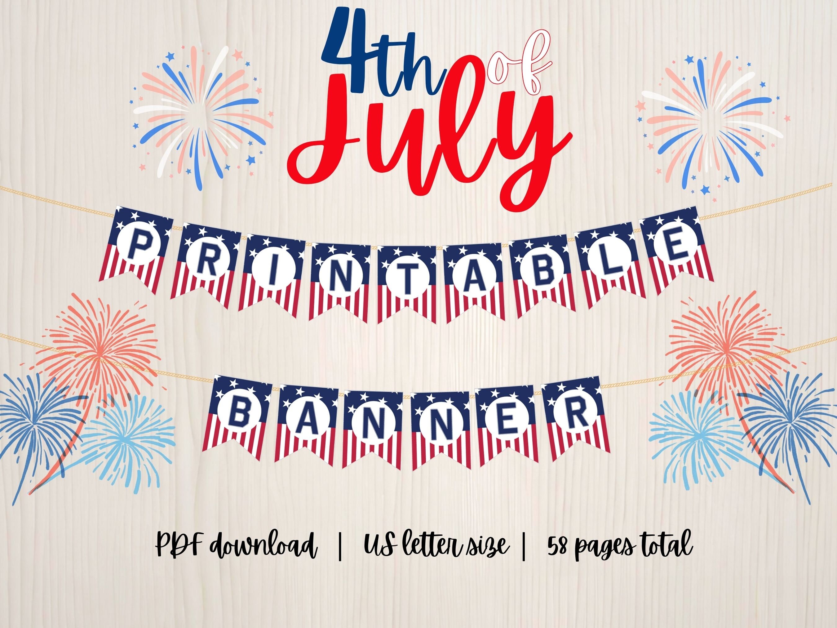 Printable Banner Set, 4th of July Pennants, Independence Day Decor, US ...