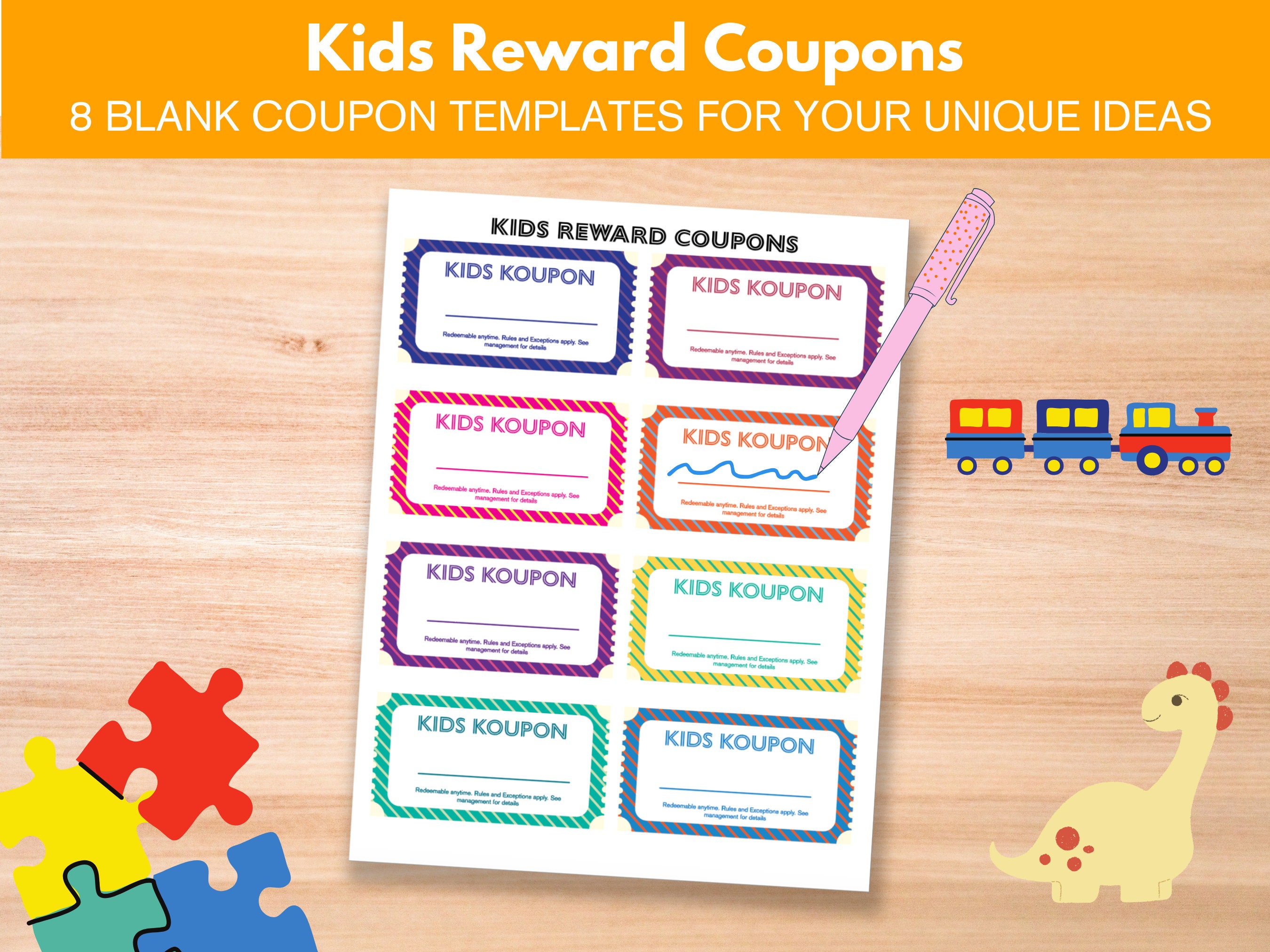 Kids' Reward Coupons Instant Download Printable, Creative Chore ...