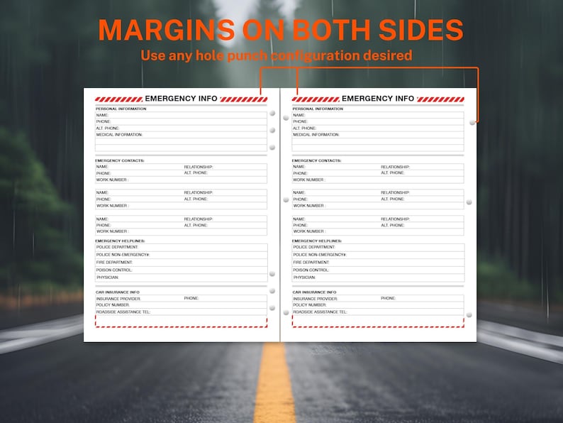 Printable Road Emergency Checklist Pack - Accident Form, Safety ...