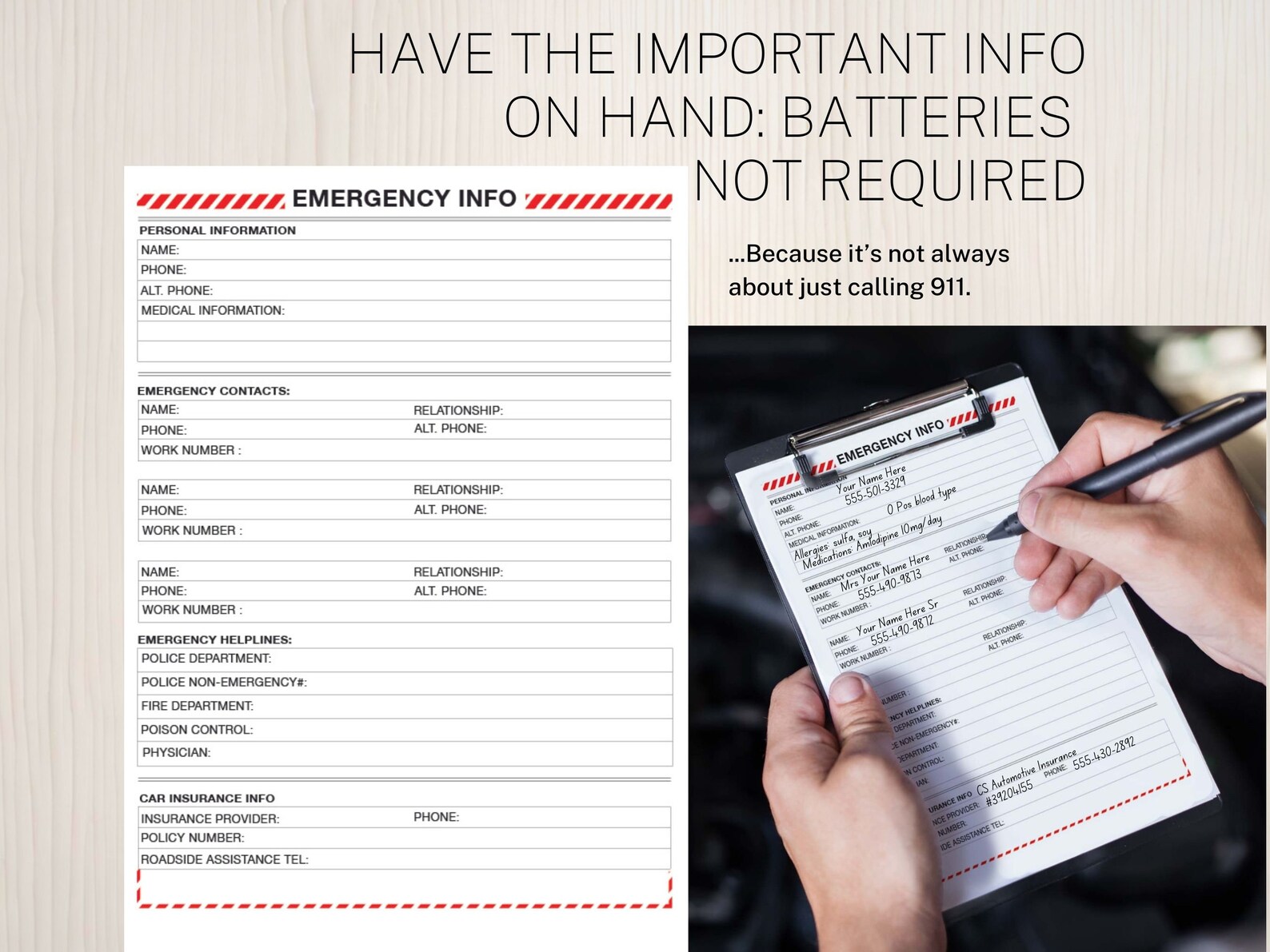 Emergency Car Safety Kit Printable: Contact Form, Accident Checklist ...