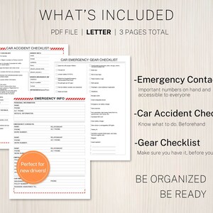Emergency Car Safety Kit Printable: Contact Form, Accident Checklist ...