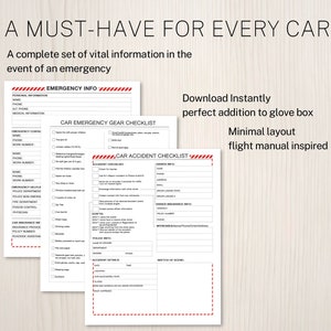 Emergency Car Safety Kit Printable: Contact Form, Accident Checklist ...