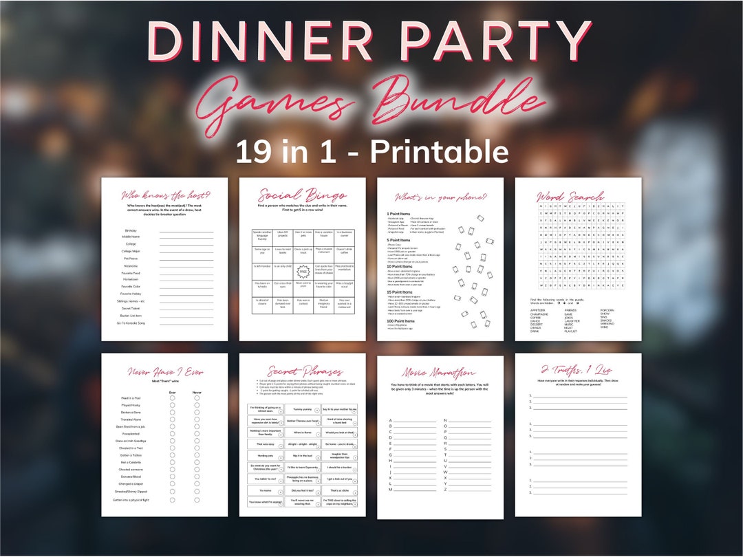 Printable Dinner Party Games Bundle for Adults, Perfect for Reunions ...