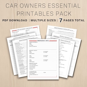 Car Owner Essential Printables Pack, Maintenance Checklists, Emergency ...