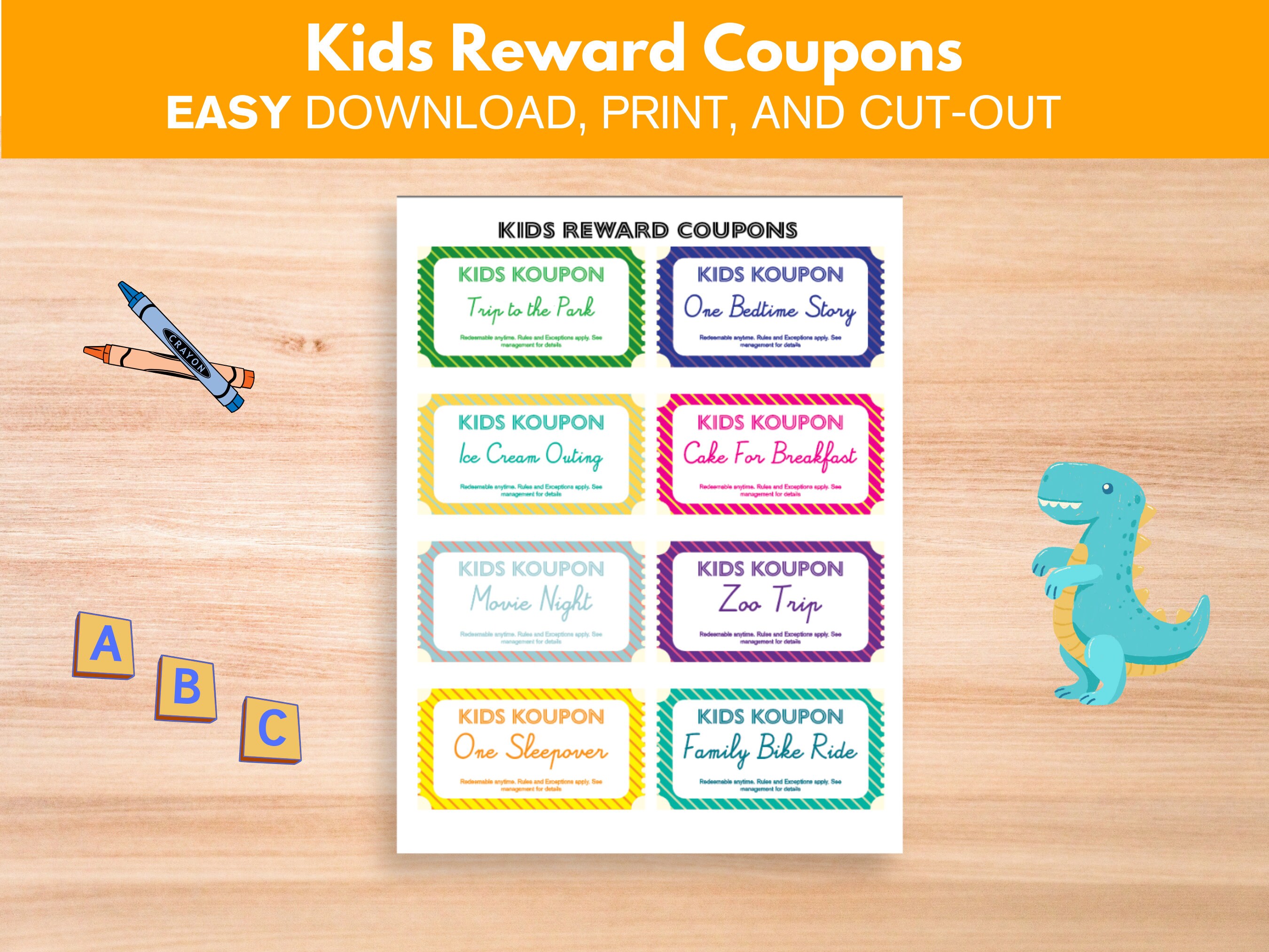 Kids' Reward Coupons Instant Download Printable, Creative Chore ...