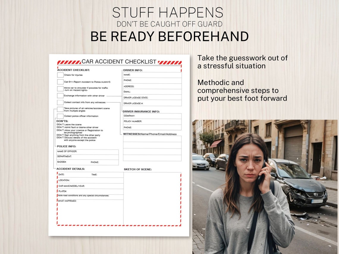 Emergency Car Safety Kit Printable: Contact Form, Accident Checklist ...