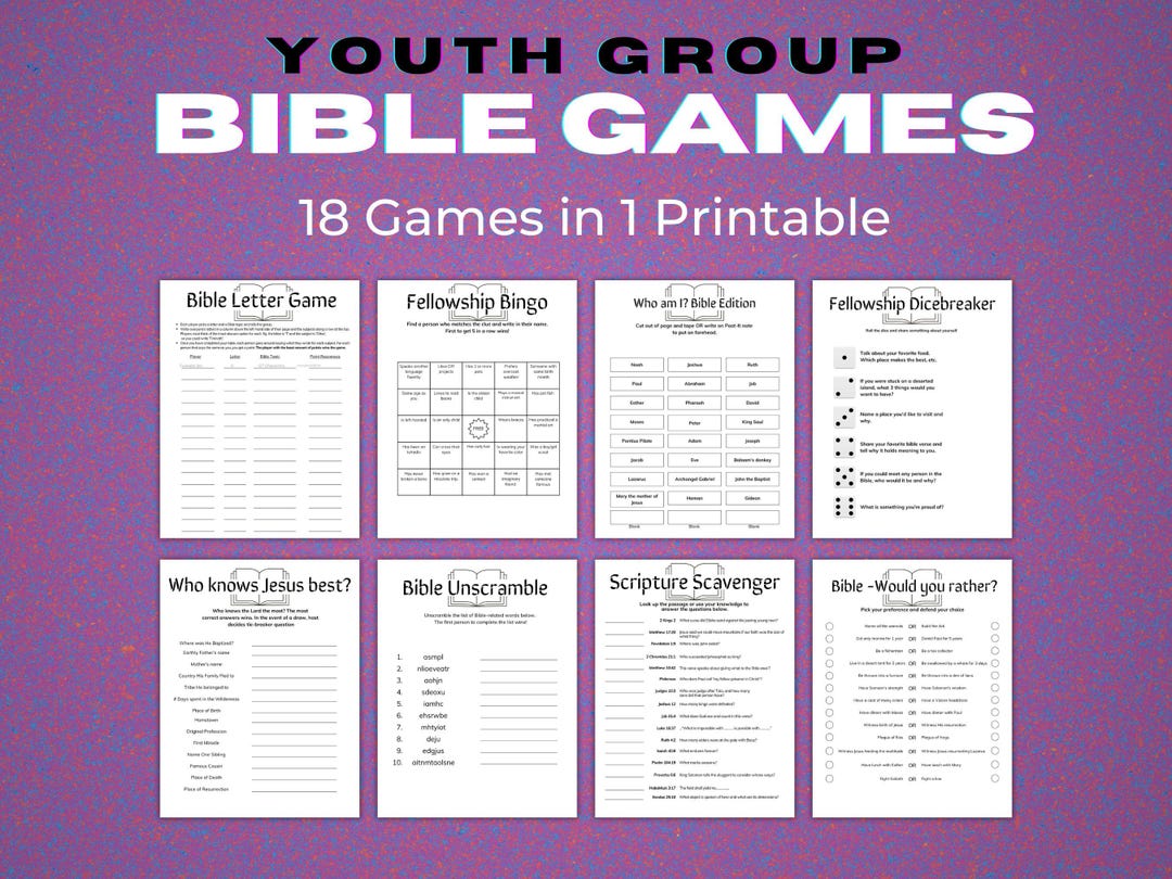 Christian Youth Group Activity Set: 18 Printable Bible Study Games for ...