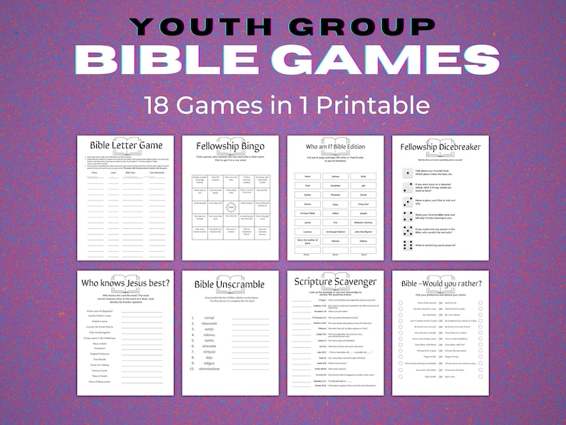 Christian Youth Group Activity Set: 18 Printable Bible Study Games for ...