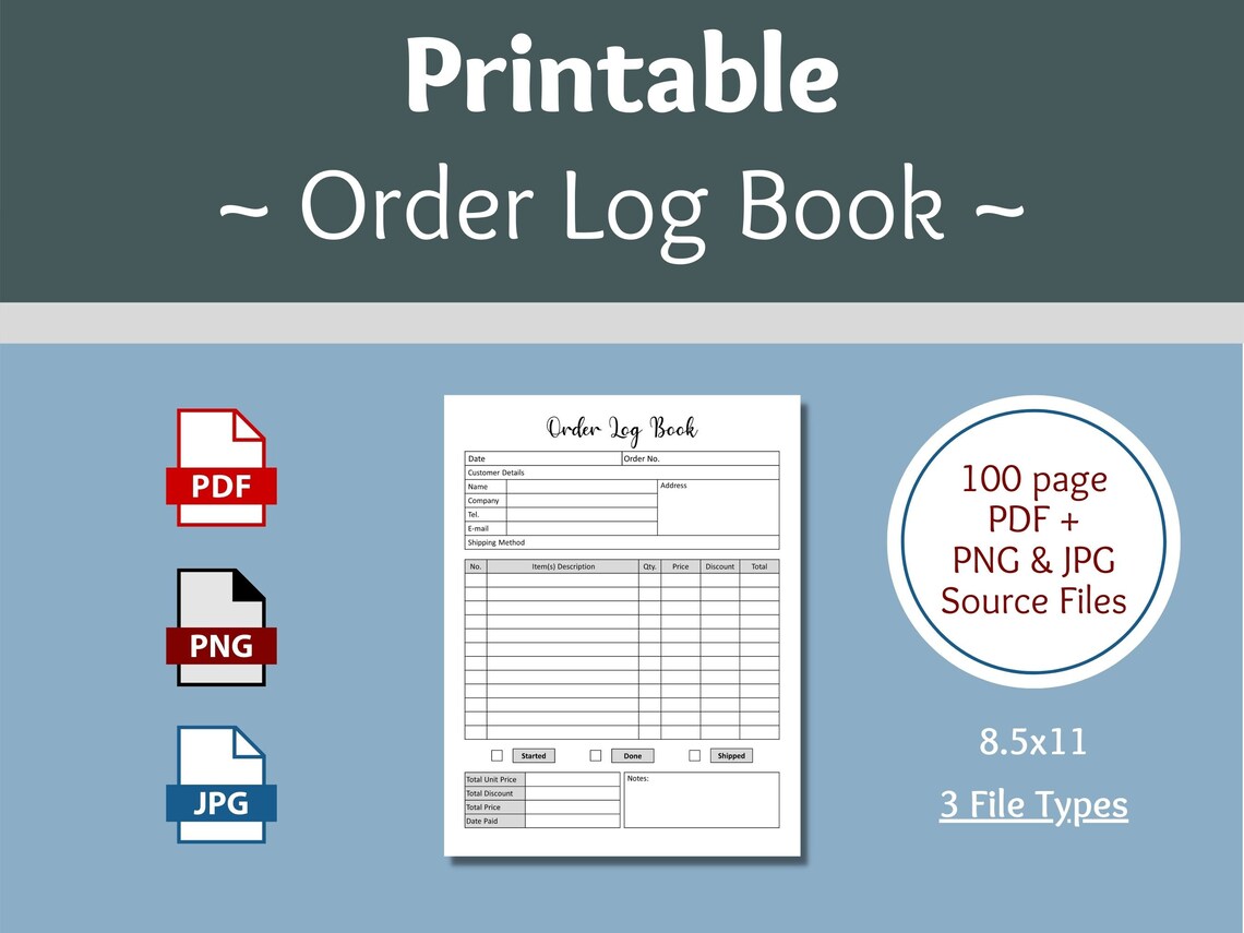 Printable Order Log Book Pages | Etsy