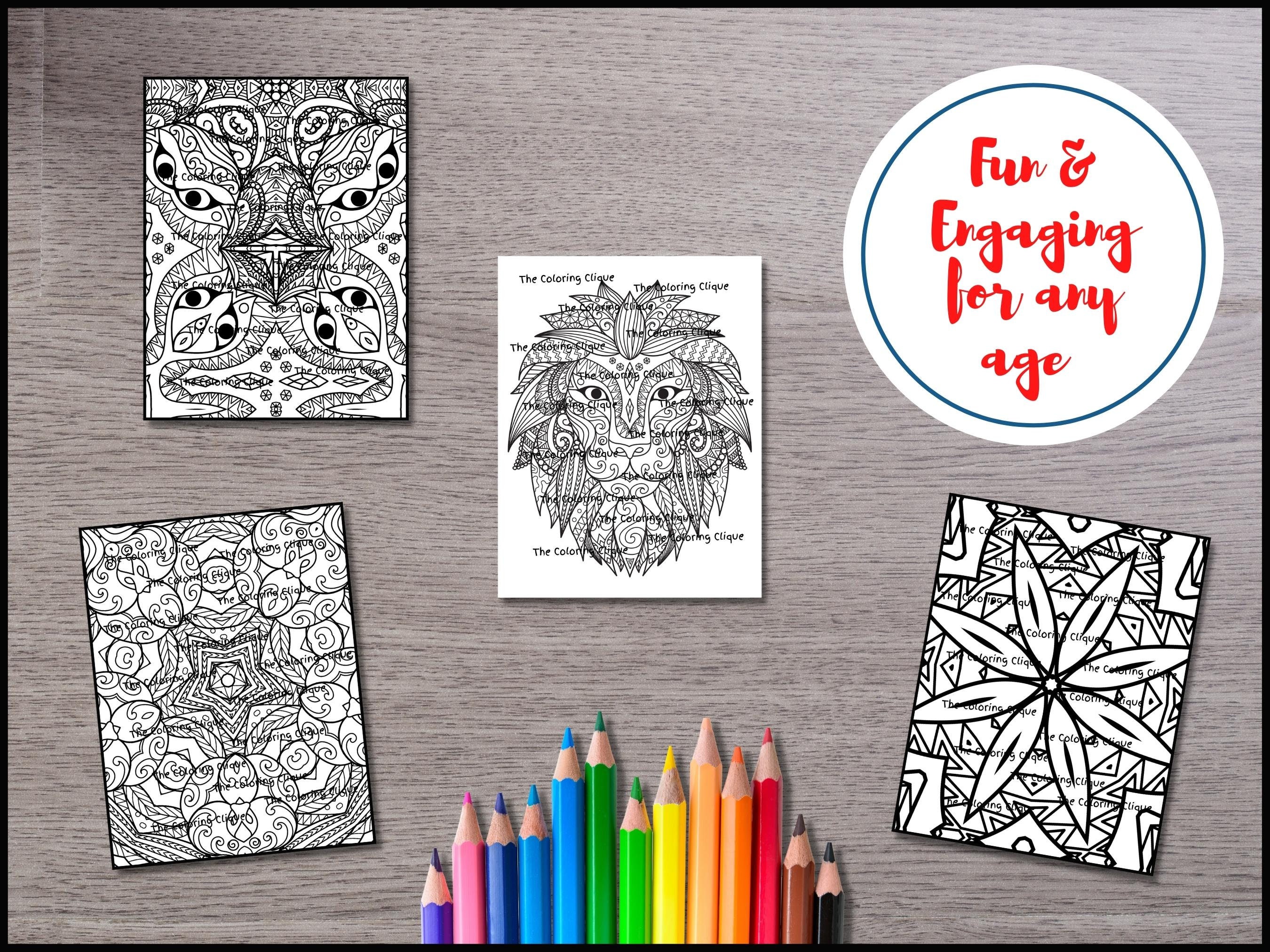 Lion Head Printable Coloring Pages With Unique Patterns - Etsy