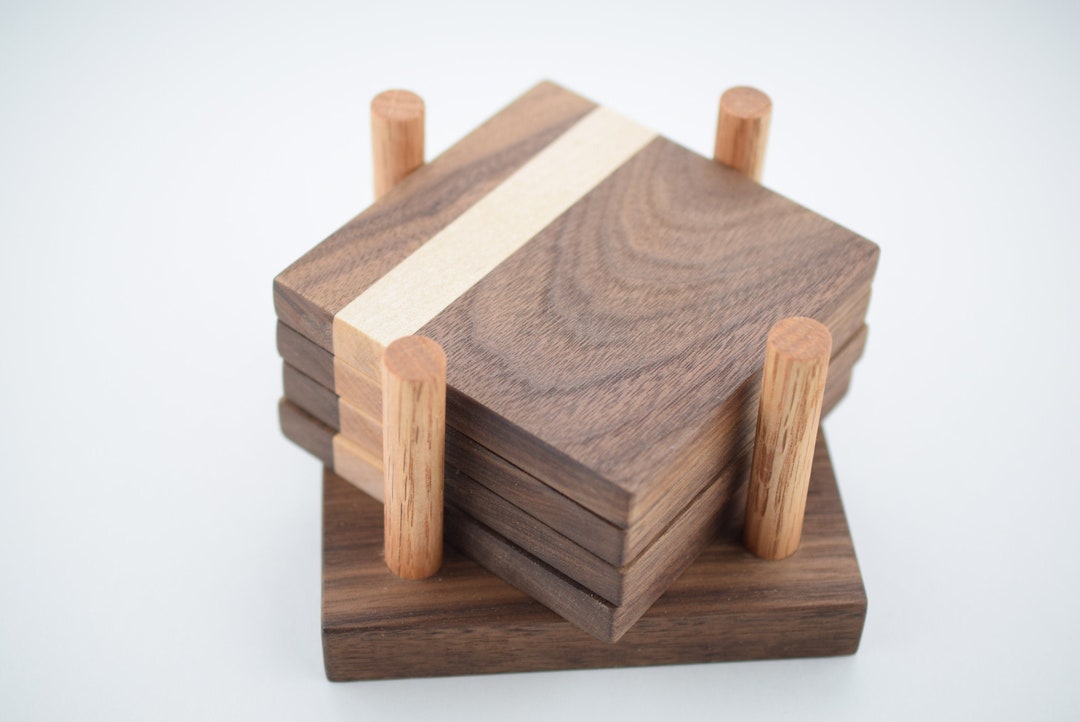 Maple and Walnut Square Coaster Set - Etsy