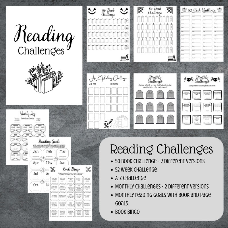 Printable Reading Journal, Book Tracker & Challenges (digital Download ...