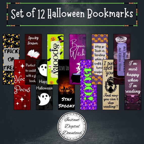 Set of 12 Printable Halloween Bookmarks - Etsy