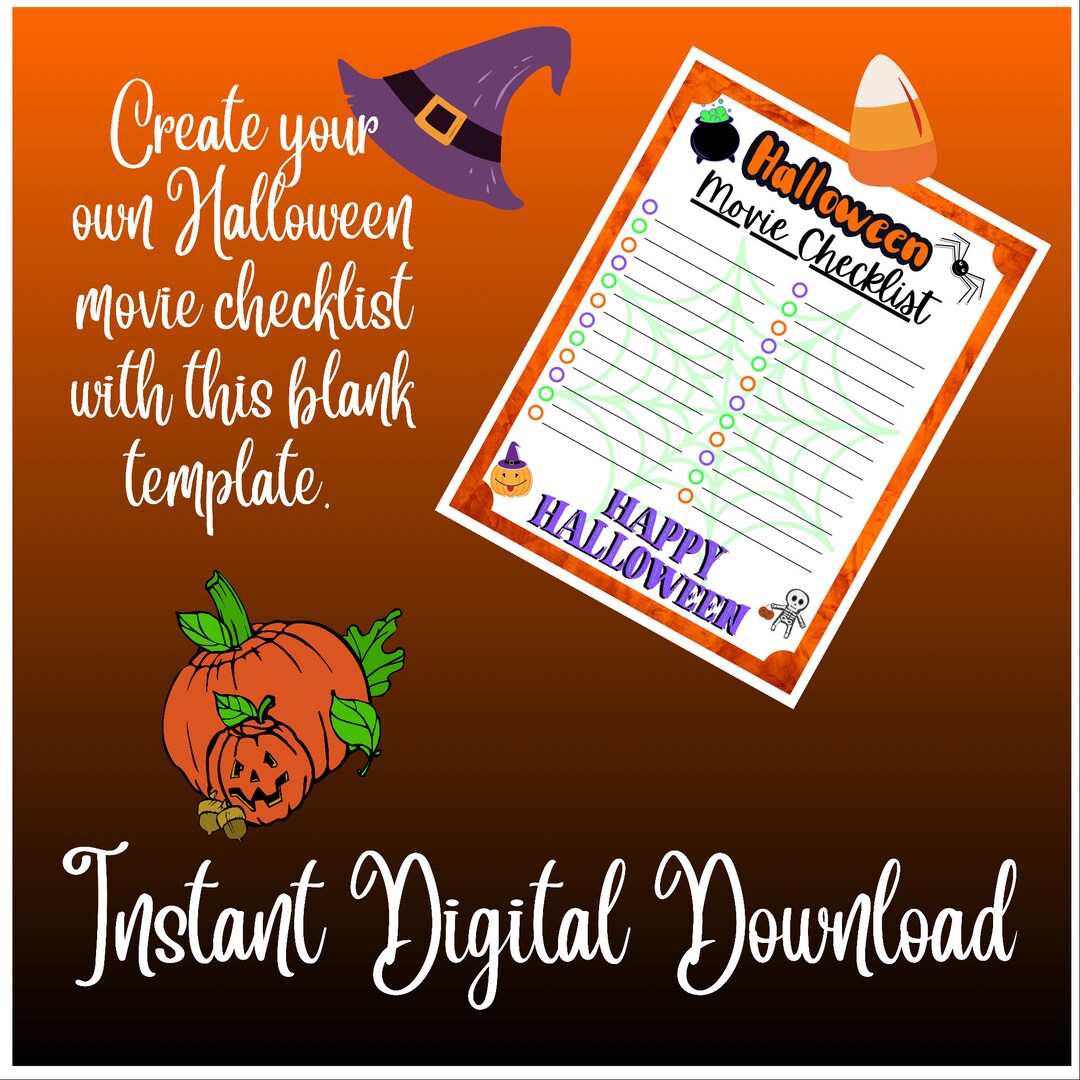 Halloween Movie Checklist Blank Template - Etsy