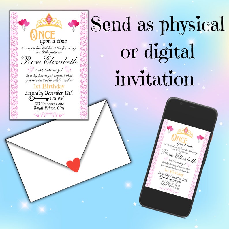 Editable Princess Birthday Invitation - Digital or Printable - Editable ...