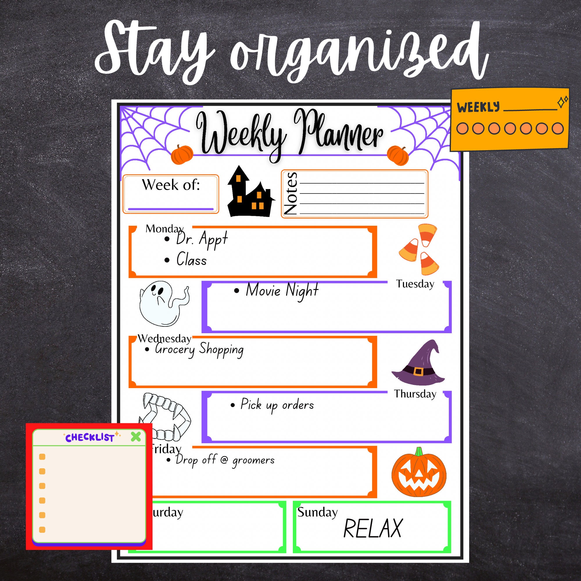 Halloween Full Page Weekly Planner - Etsy