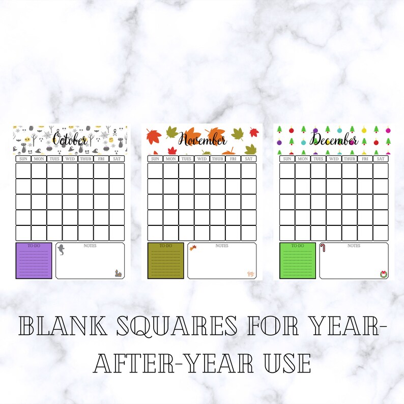 Blank 12 Month Printable Calendar | Etsy