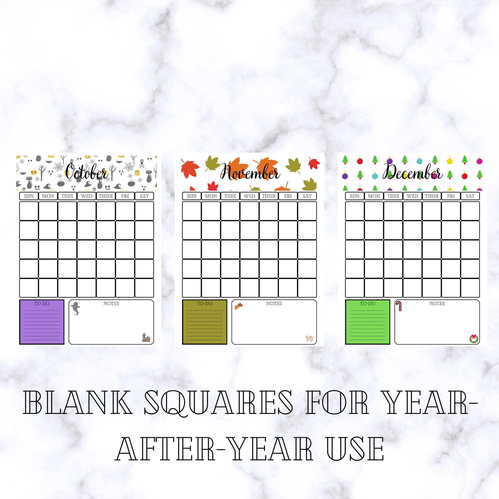 Blank 12 Month Printable Calendar - Etsy