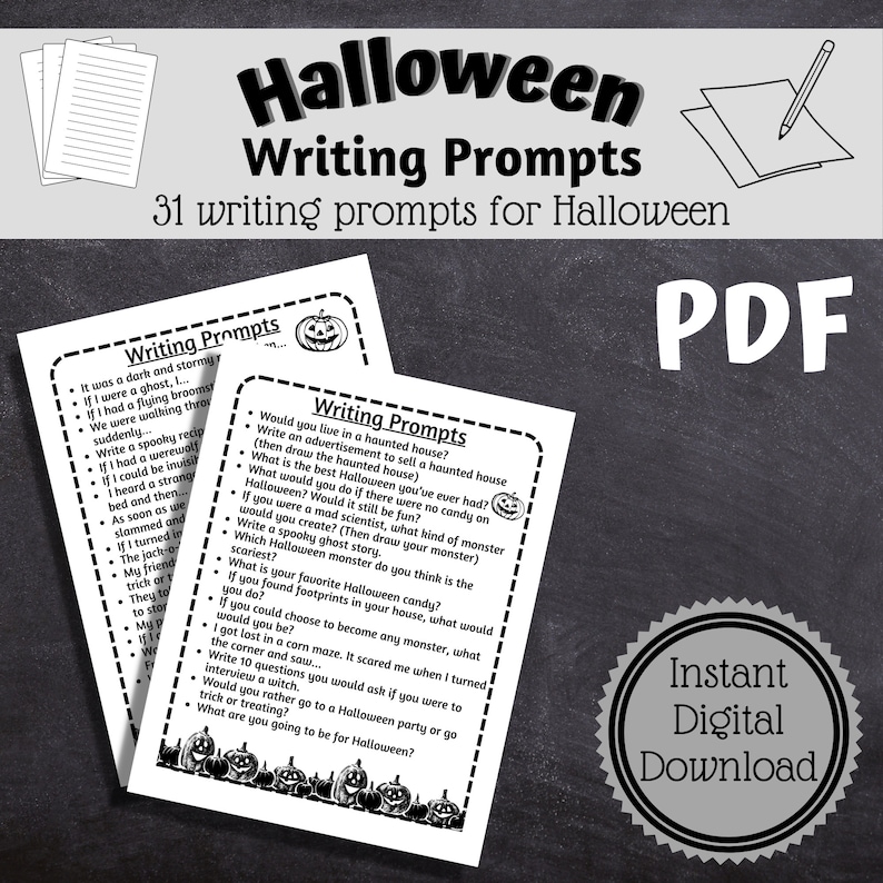 Halloween Printable Children’s Writing Activity - 31 Writing Prompts ...