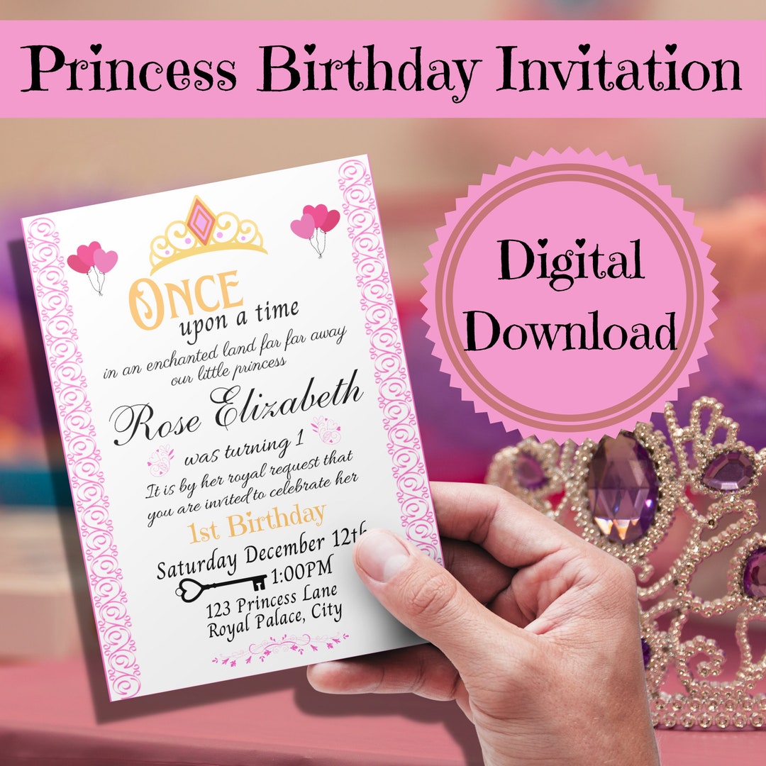 Editable Princess Birthday Invitation - Digital or Printable - Editable ...