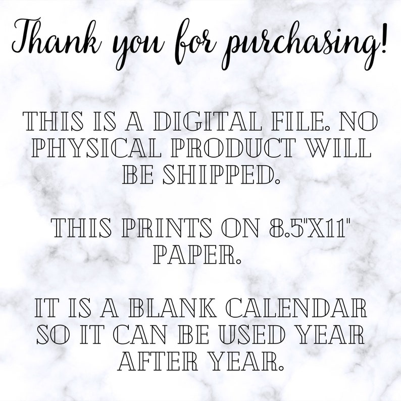 Blank 12 Month Printable Calendar | Etsy