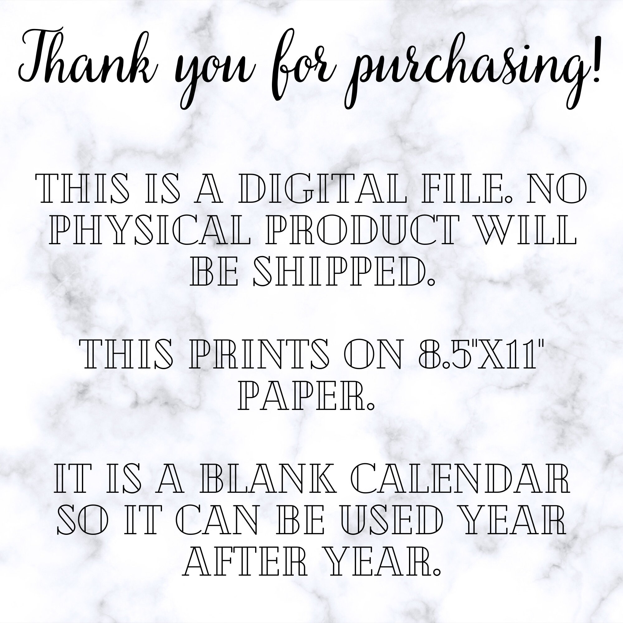 Blank 12 Month Printable Calendar - Etsy