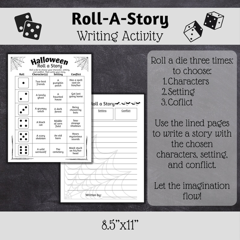 Halloween Roll-a-story Printable Children’s Writing Activity - Etsy