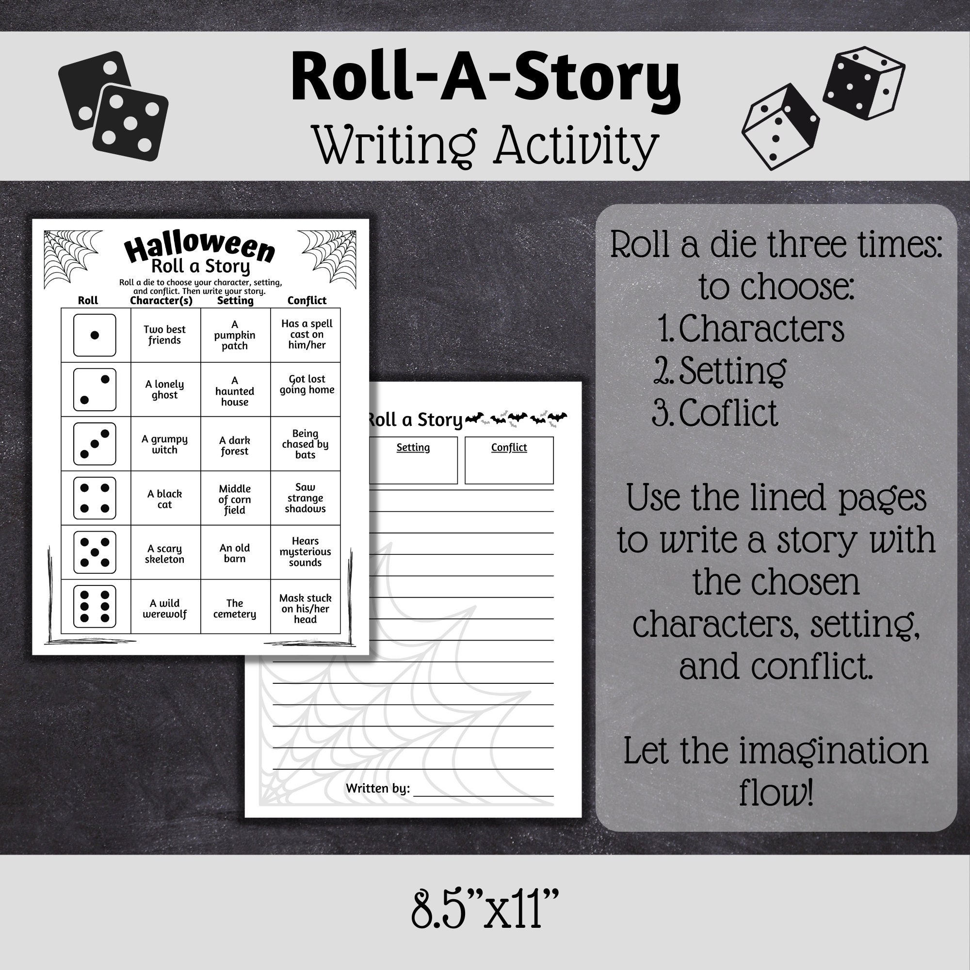 Halloween Roll-a-story Printable Children’s Writing Activity - Etsy