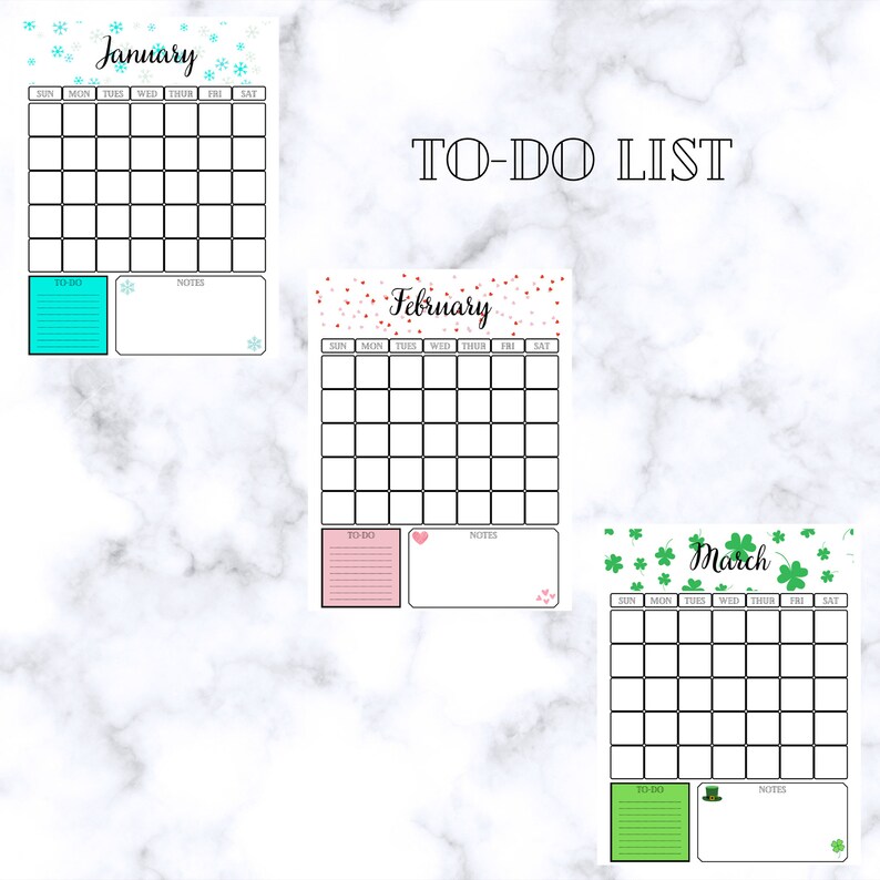 Blank 12 Month Printable Calendar | Etsy