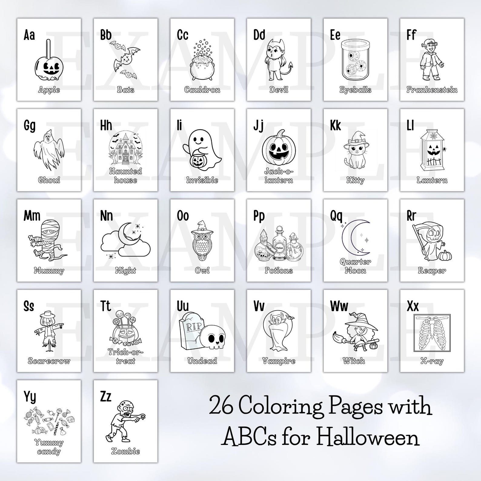 Halloween ABC Coloring Book • 28-page Printable (digital Download) - Etsy