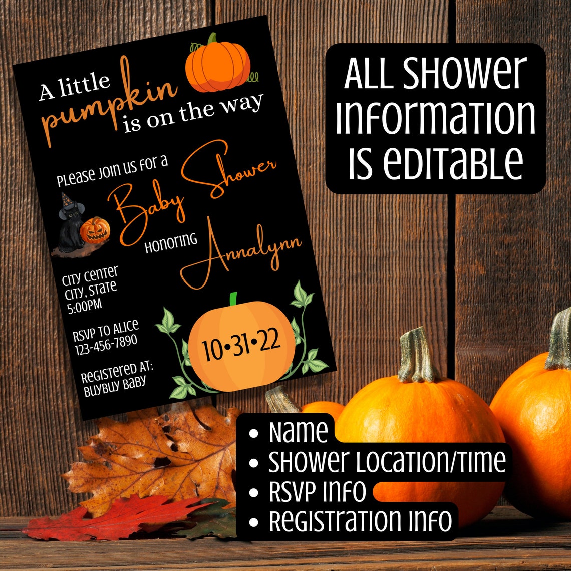 Pumpkin Baby Shower Invitation Template Editable Template - Etsy