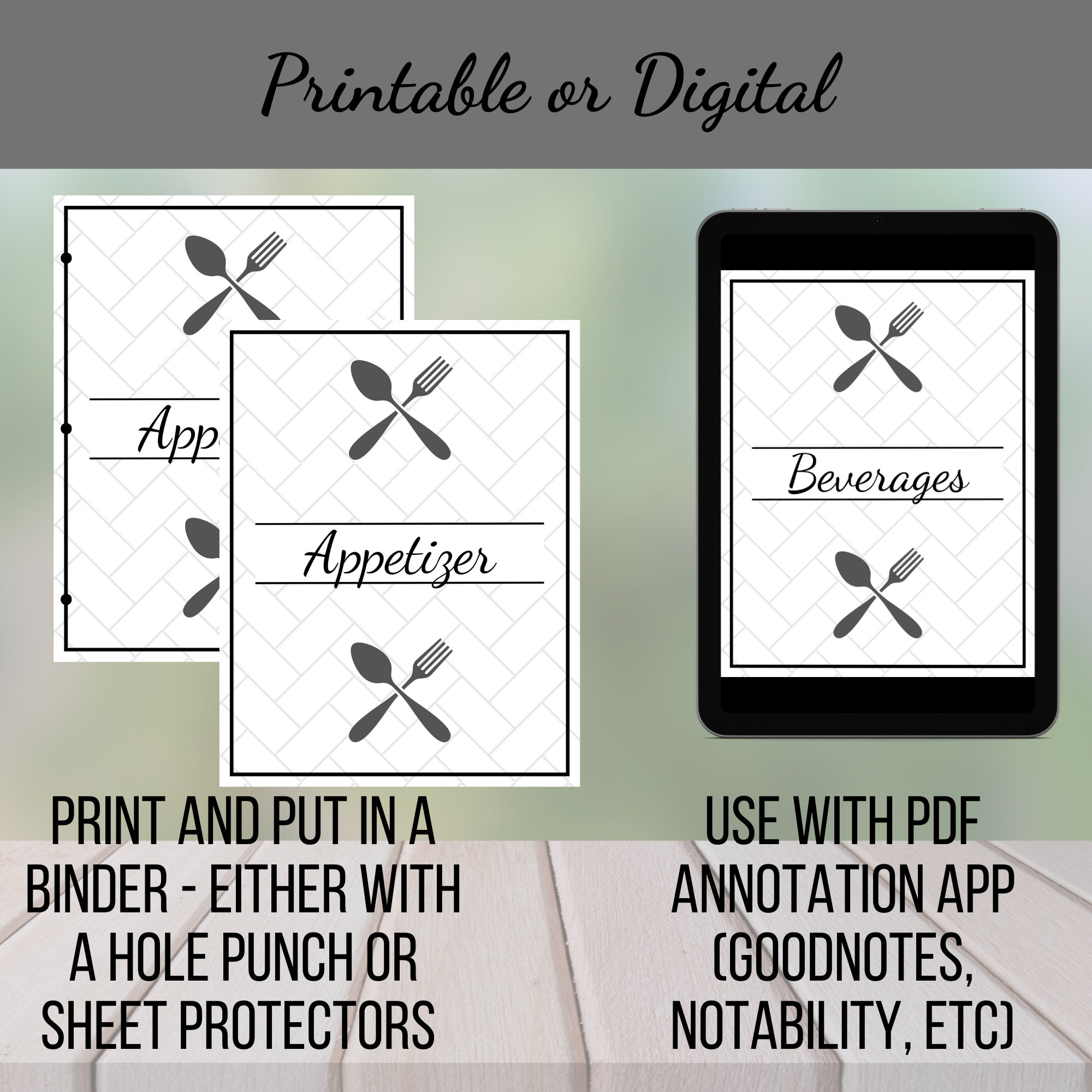 Printable Recipe Binder Kit: Cooking Planner & Culinary Organizer - Etsy