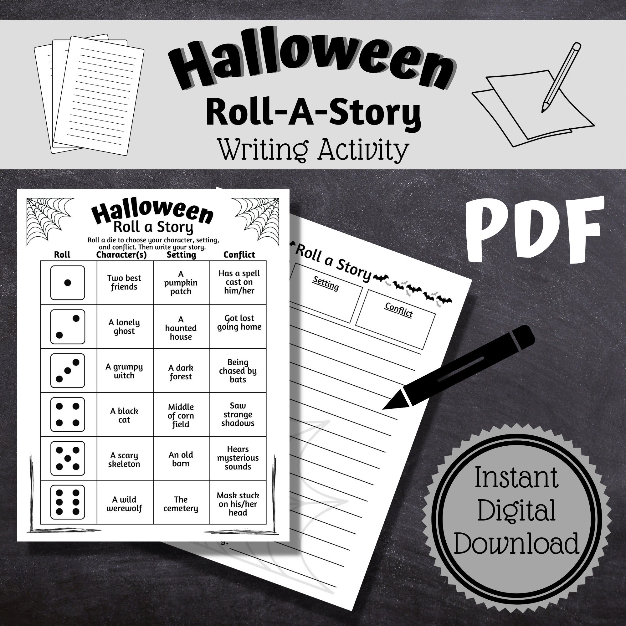 Halloween Roll-a-story Printable Children’s Writing Activity - Etsy
