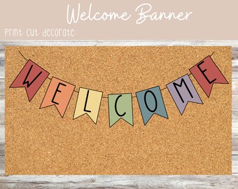Editable Welcome Banner and Bunting Letters Rainbow Watercolor ...