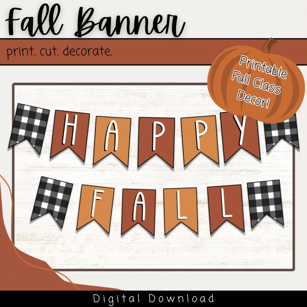 Happy Fall Banner Classroom Decor Dorm Decor Fall Collection Printable ...